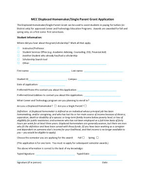 Fillable Online MCC displaced homemaker/single parent grant application ...