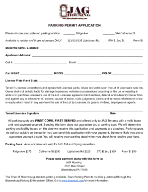 Fillable Online Parking Permit Application - Tenant Info Fax Email ...