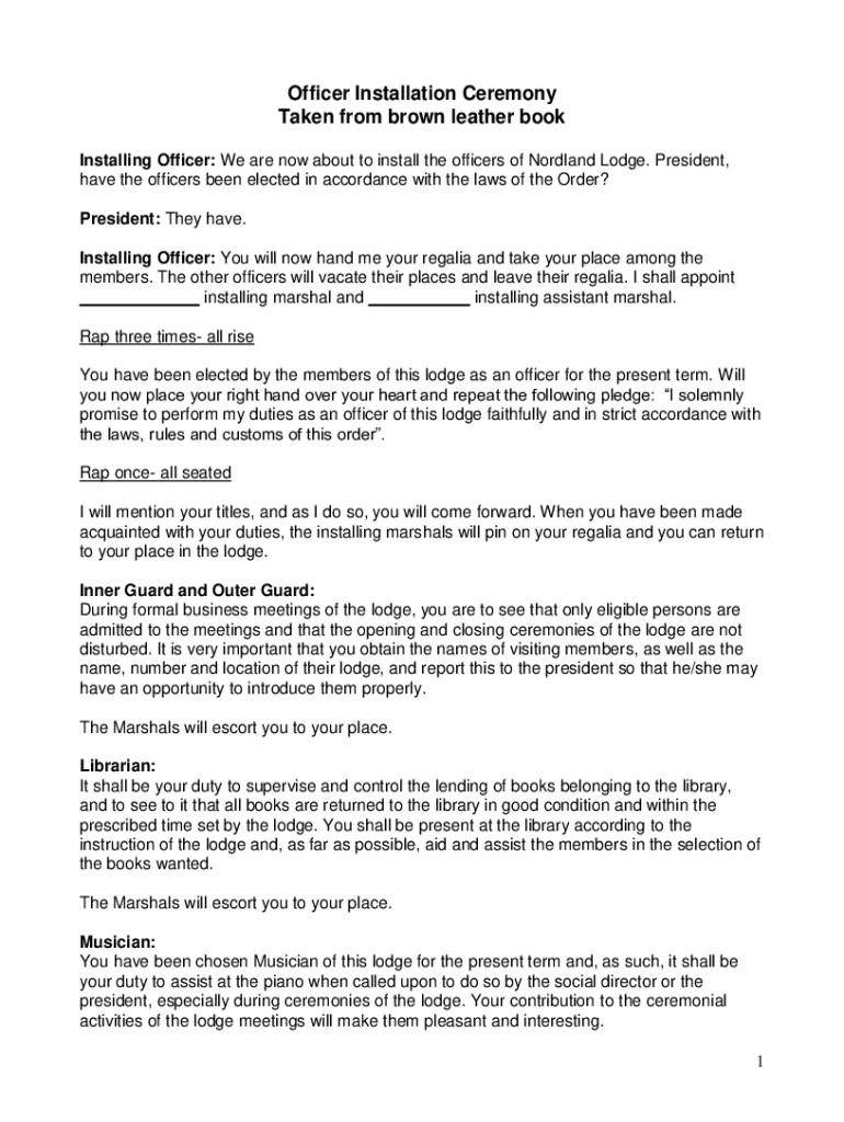 Fillable Online Ceremony for Installation of Officers Fax Email Print ...