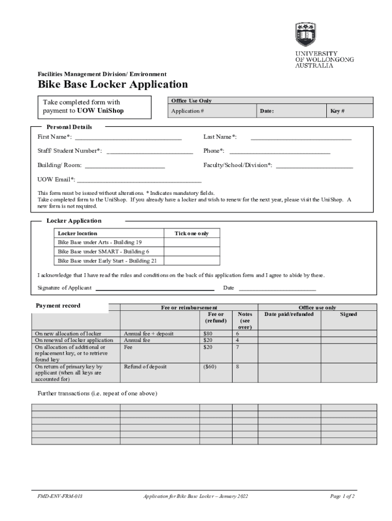 Fillable Online Bike Base Locker Application Fax Email Print - pdfFiller