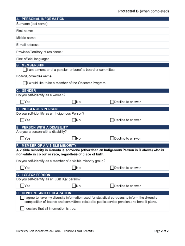 Fillable Online Diversity Self-Identification Form - Pensions and ...