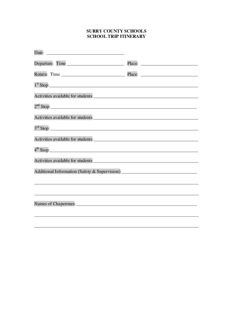 Fillable Online School Sponsored Field Trips / School Trip Itinerary ...