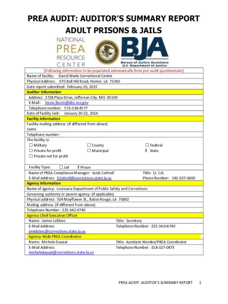 Fillable Online PREA Facility Audit Report - Virginia Department of ...