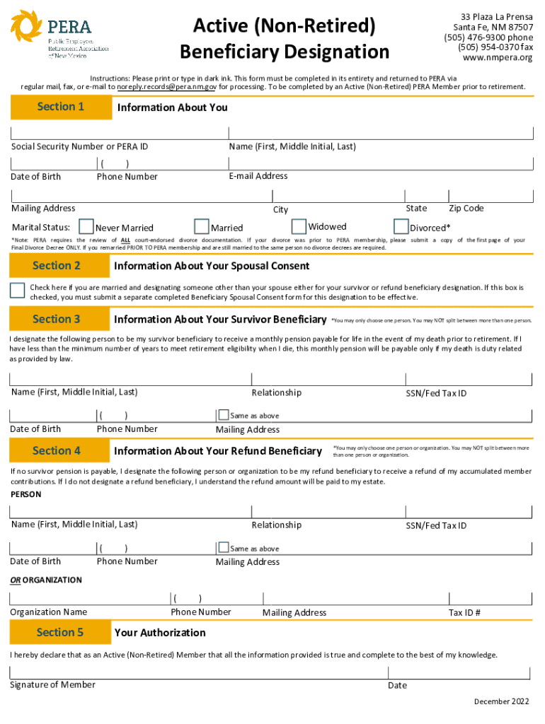 Fillable Online Active (Non-Retired) Beneficiary Designation ...