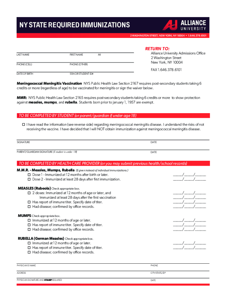 Fillable Online Immunization Requirements Letter and Chart Fax Email Print - pdfFiller