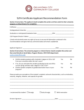 Fillable Online SLPA Certificate Applicant Recommendation Form Fax ...