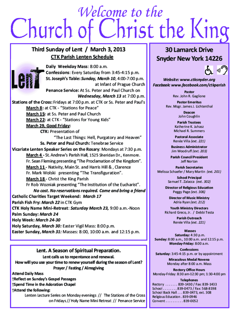 Fillable Online CTK Parish Lenten Schedule Fax Email Print - pdfFiller