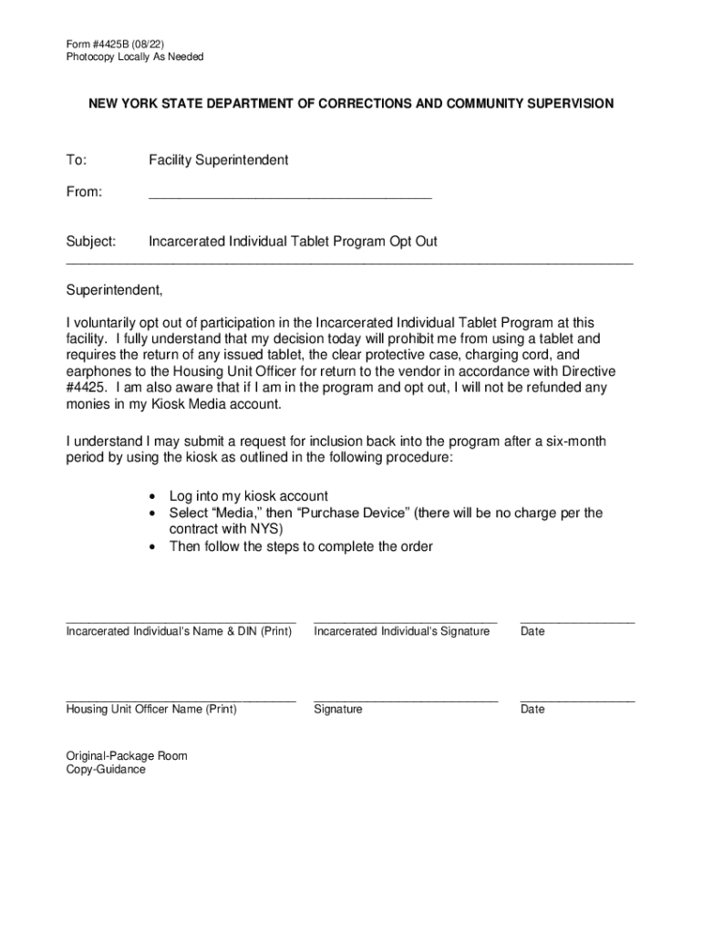 Fillable Online doccs ny Subject: Incarcerated Individual Tablet ...