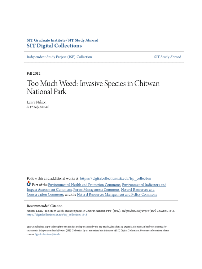Fillable Online digitalcollections sit Too Much Weed: Invasive Species in Chitwan National Park ...