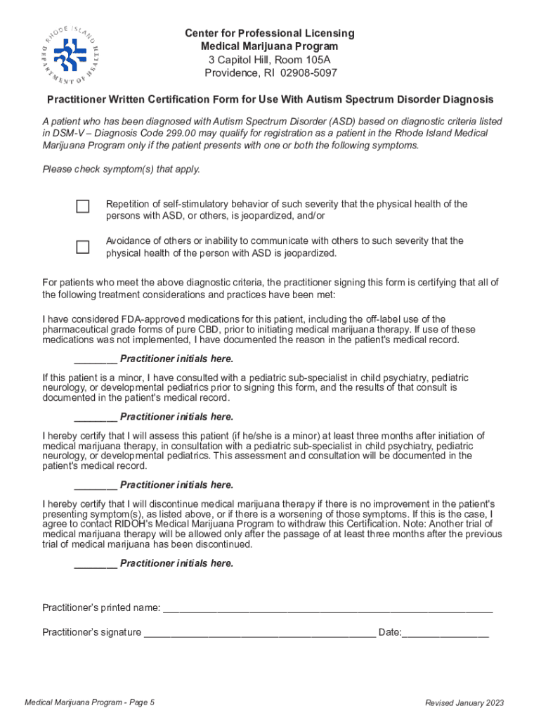 Fillable Online health ri Practitioner Written Certification Form for ...