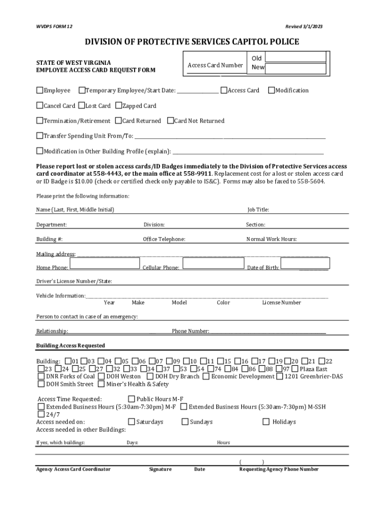 Fillable Online WVDPS FORM 12-26 Contractor Card, ID Badge, ... Fax ...