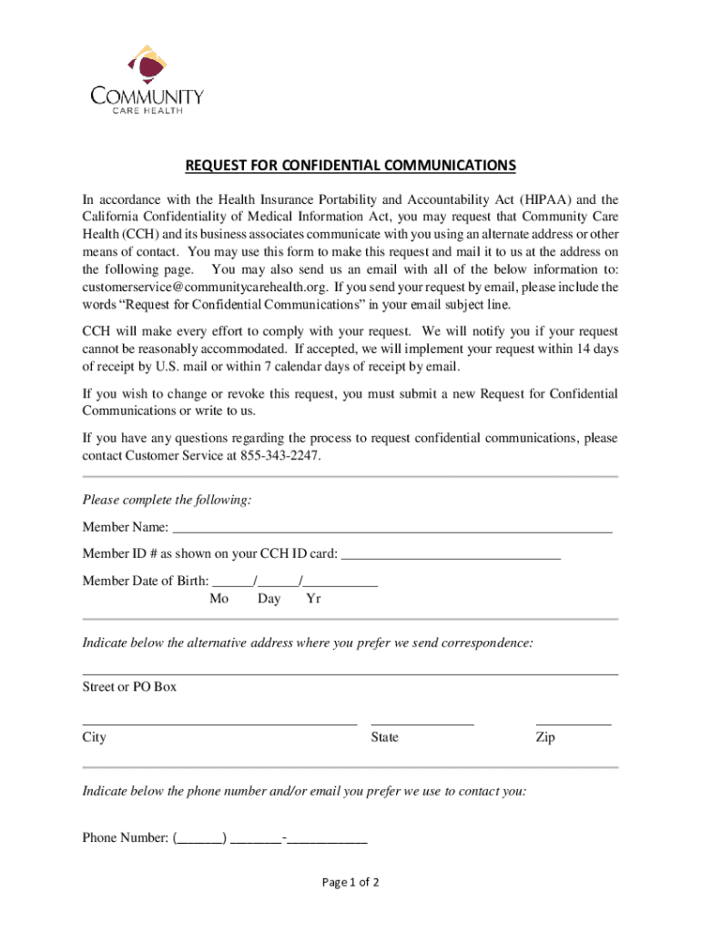 Fillable Online REQUEST FOR CONFIDENTIAL COMMUNICATIONS Fax Email Print ...