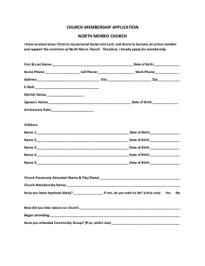 Fillable Online CHURCH MEMBERSHIP APPLICATION NORTH MORRO ... Fax Email ...