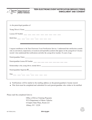 Fillable Online Teen Electronic Event Notification Service (TEENS ...
