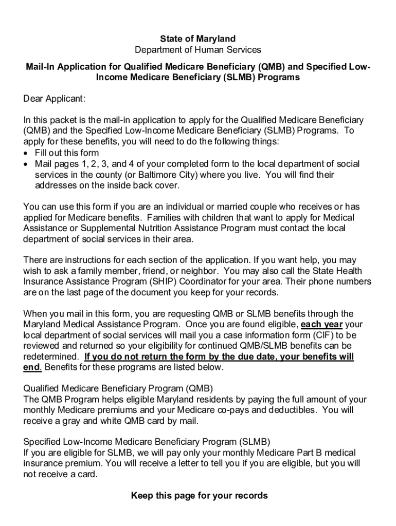 Fillable Online Qmb Application Maryland - Fill Online, Printable ...