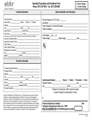 Fillable Online Specialty Prescription and Enrollment Form Fax Email ...