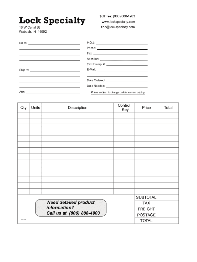 Fillable Online Lock Specialty Order Form Fax Email Print - pdfFiller