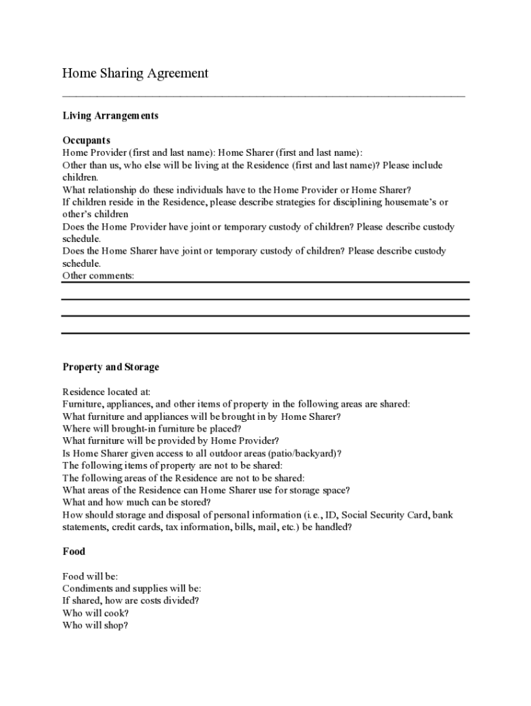 Fillable Online Example-Home Sharing Agreement Fax Email Print - pdfFiller
