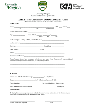 Fillable Online ATHLETE INFORMATION AND DISCLOSURE FORM Fax Email Print ...