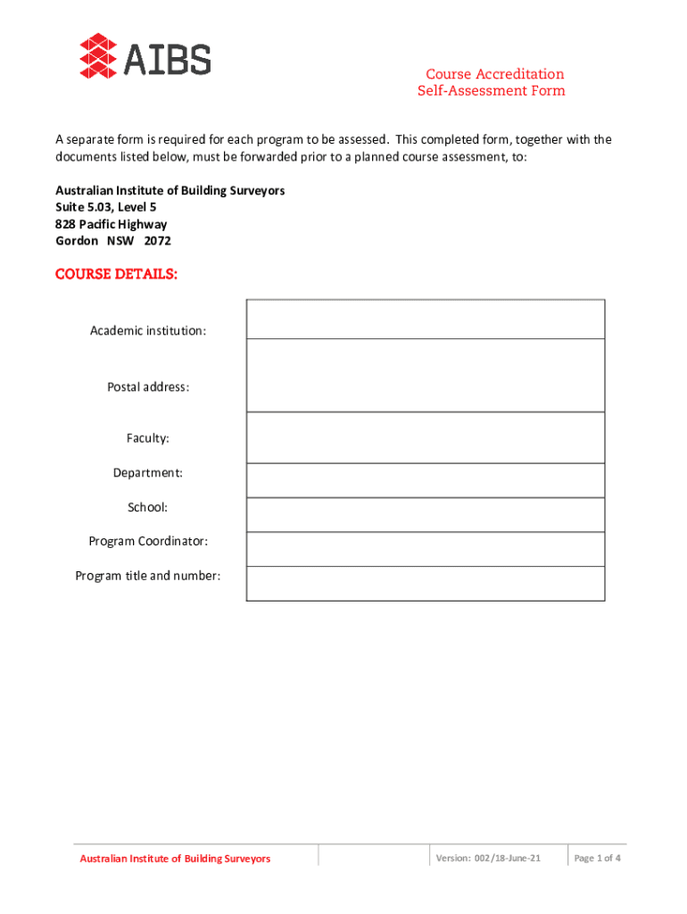 Fillable Online Course Accreditation Self-Assessment Form Fax Email ...