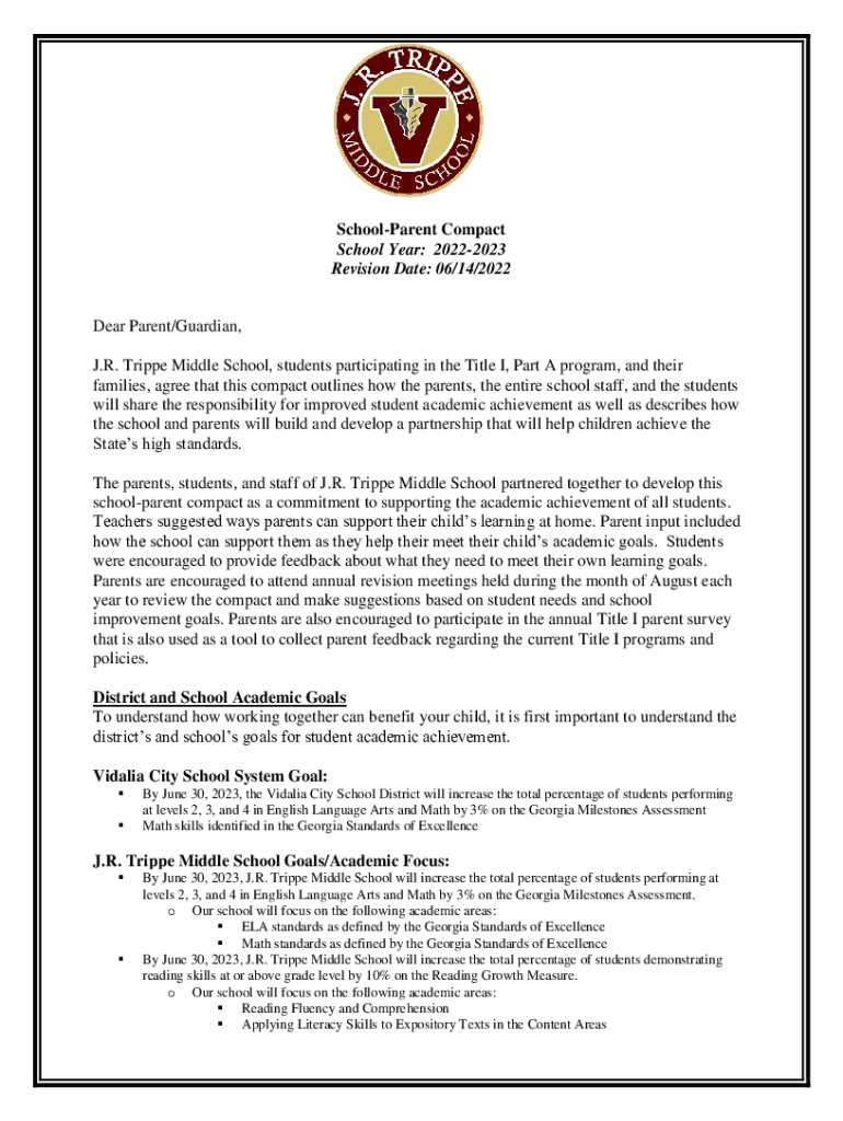 Fillable Online School-Parent Compact School Year: 2022-2023 Revision ...