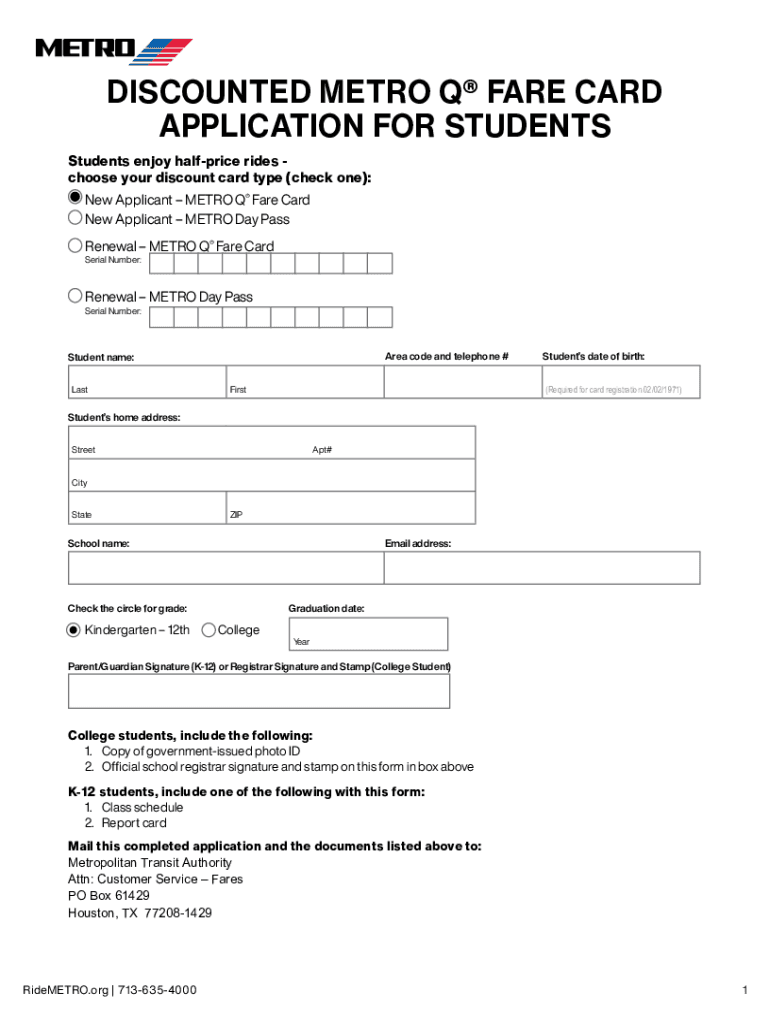 Fillable Online discounted-metro-q-fare-card-application-for-students ...