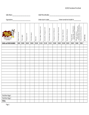 Fillable Online 10/2022 Fundraiser Price Sheet Page 1 Seller Name Fax ...