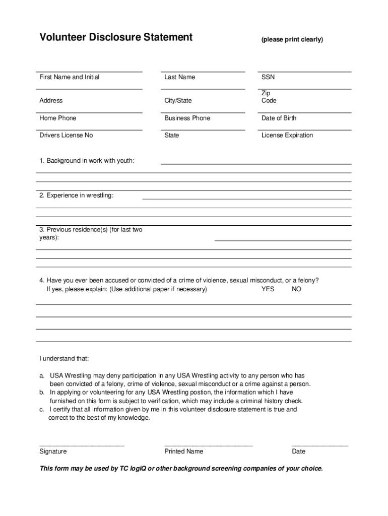 Fillable Online Employee/Volunteer Disclosure Statement - cloudfront.net Fax Email Print - pdfFiller