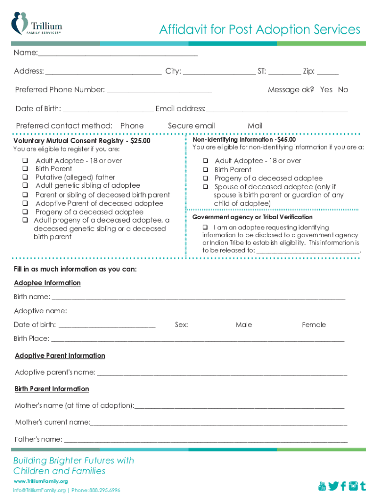 Fillable Online Affidavit for Post Adoption Services Fax Email Print ...