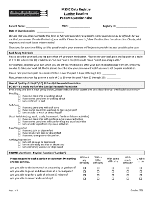 Fillable Online MSSIC Data Registry Lumbar Baseline Patient ...