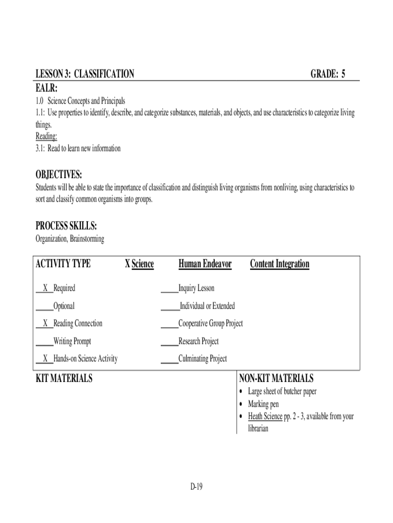 Fillable Online Second Grade Lesson 11 Classifying Objects Based On