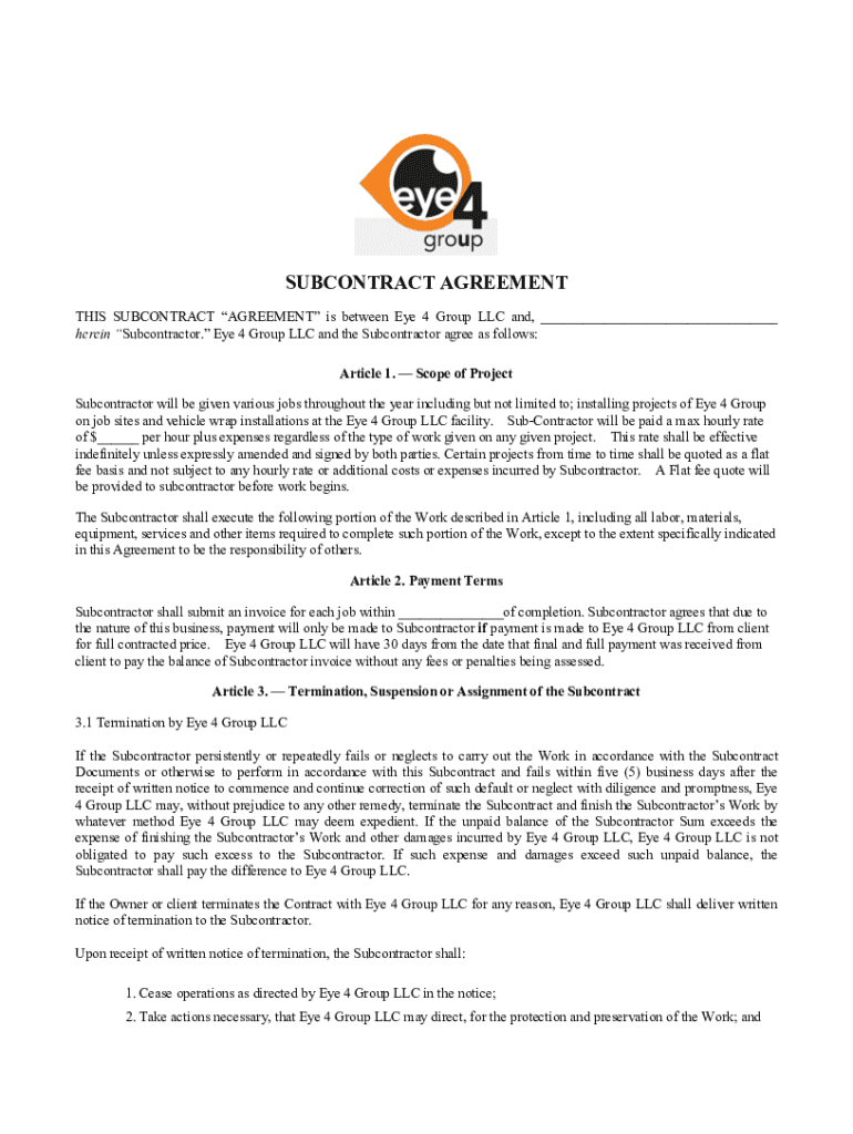 Fillable Online the pike company, inc - florida master subcontract agreement Fax Email Print ...