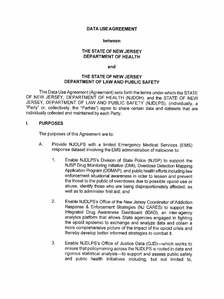 Fillable Online Data Use Agreement Between NJSP and NJDOH Fax Email Print - pdfFiller