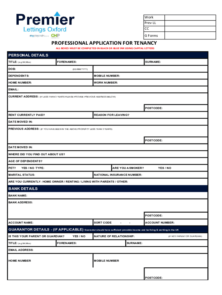 Fillable Online PROFESSIONAL APPLICATION FOR TENANCY - LET ONLY Fax Email Print - pdfFiller