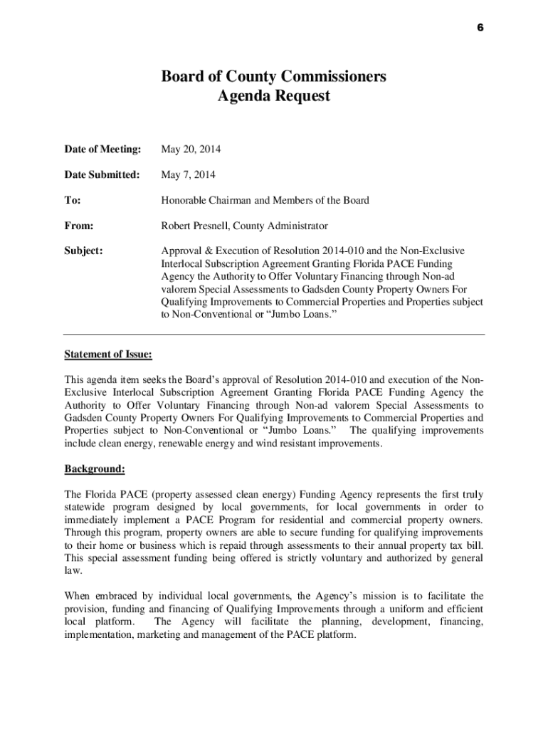 Fillable Online Approval & Execution of Resolution 2014-010 and the Non-Exclusive Fax Email ...