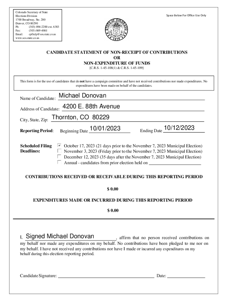 Fillable Online Statement of Personal Expenditures by a Candidate Fax ...