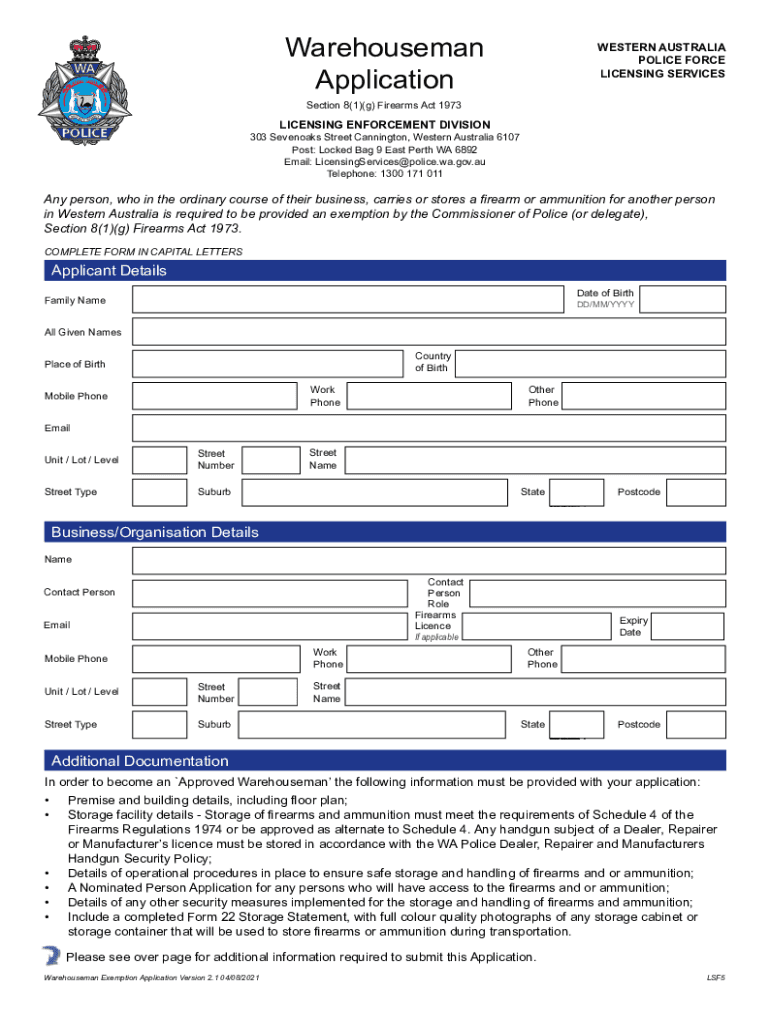 Fillable Online western australia police force - licensing services Fax ...