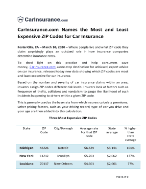 Fillable Online State's 10 highest ZIP Codes for car insurance are in L ...