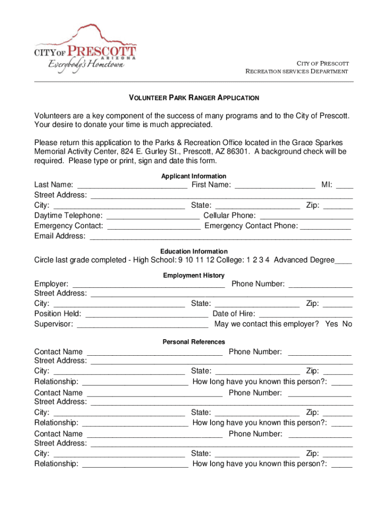 Fillable Online Prescott Recreation Services Launches Junior Ranger ...