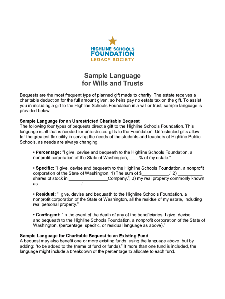 Fillable Online Sample Language to Include in Your Will or Trust Fax ...