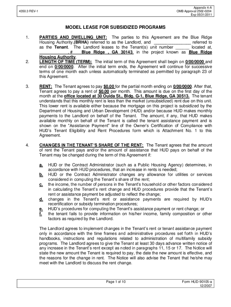 Fillable Online HUD 90105b Appendix 4-B - Model Lease - OMB 2502-0204 Fax Email Print - pdfFiller