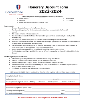Fillable Online Honorary Discount Form Fax Email Print - pdfFiller