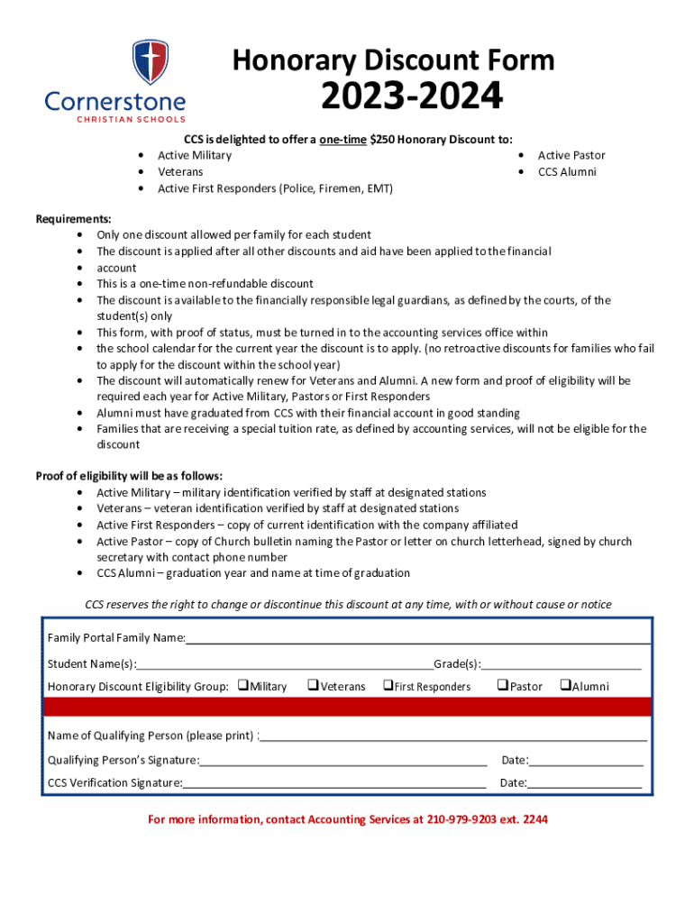 Fillable Online Honorary Discount Form Fax Email Print - pdfFiller