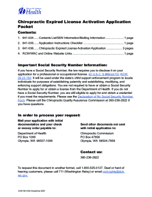 Fillable Online doh wa Chiropractic Expired License Activation Application. This is used to ...