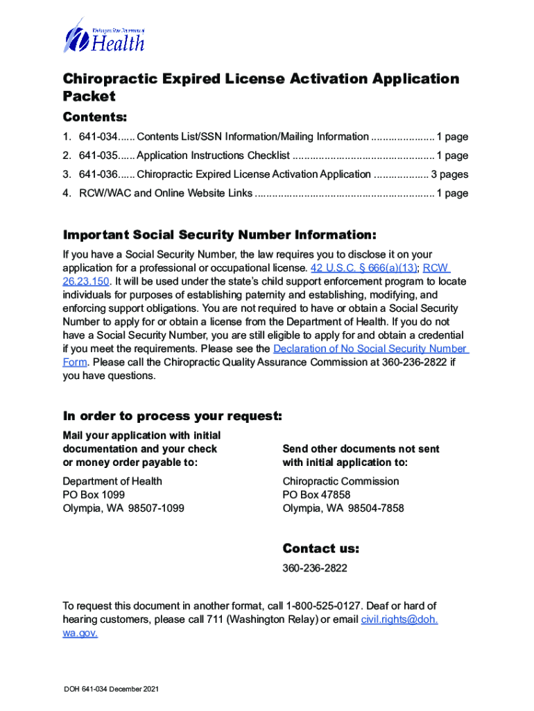 Fillable Online doh wa Chiropractic Expired License Activation ...