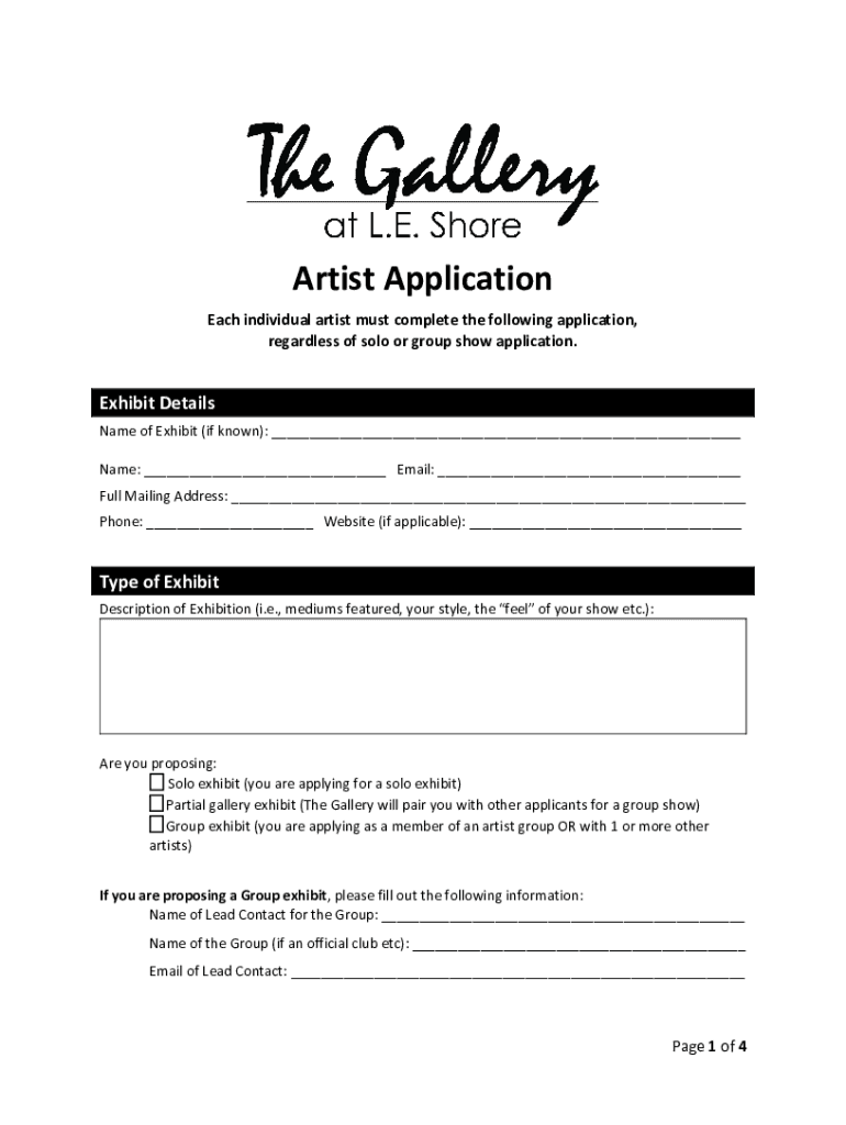 Fillable Online Artist Application Fax Email Print - pdfFiller