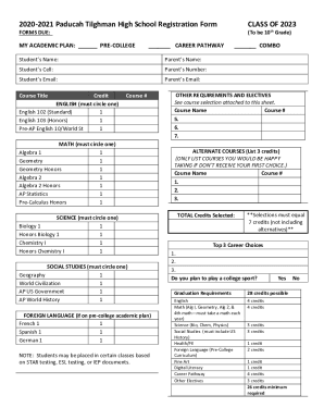Fillable Online 2020-2021 Paducah Tilghman High School Registration Form Fax Email Print - pdfFiller