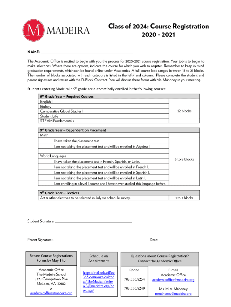 Fillable Online First-year Course Registration - Wilson College of ...