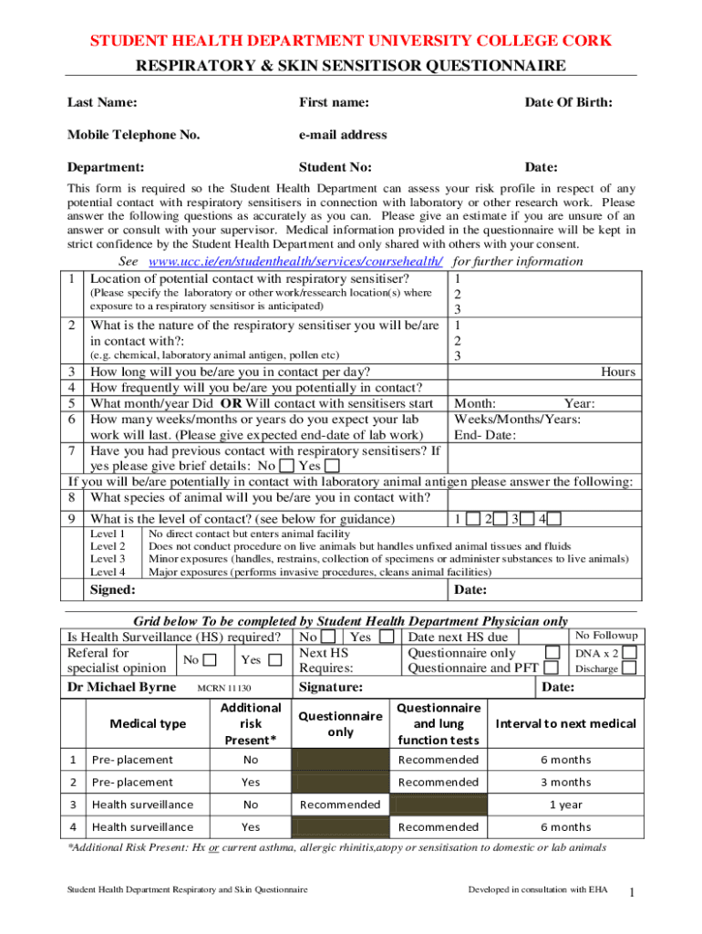 Fillable Online UCC RESPIRATORY SENSITISER EXPOSURE Fax Email Print ...