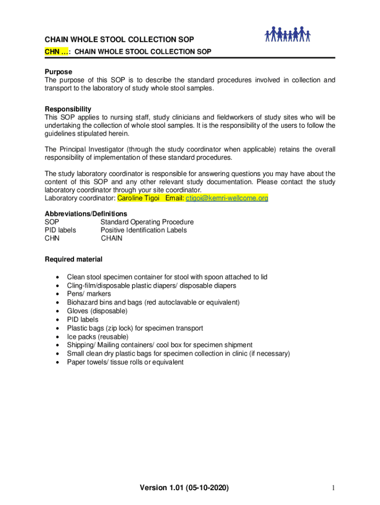 Fillable Online CHAIN WHOLE STOOL & RECTAL SWAB PROCESSING ... Fax ...